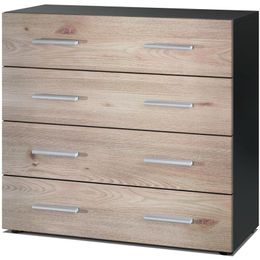 Kommode Schrank Anrichte Sideboard Pavos in Schwarz - Hochglanz & Naturtöne - Eiche Nordic - Eiche Nordic - Vladon