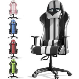 Bigzzia - Bürostuhl Gaming-Stuhl Bürostühle mit hoher Rückenlehne mit Kissen und verstellbarer Rückenlehne Schwarz und Weiß Schwarz und Weiß