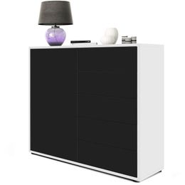 Vladon - Kommode Sideboard Anrichte Schrank Ben V2 in Weiß - Hochglanz und Naturtöne - Front in Schwarz matt Korpus matt - Front in Schwarz matt