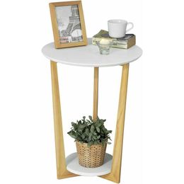 FBT52-WN Beistelltisch mit 2 Ablagen Couchtisch Kaffeetisch Balkontisch weiß-Natur, bht ca: 45x60x45cm - sobuy