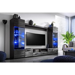 Bim Furniture - Wohnwand modica schwarz matt / glanz sahara 3D + led