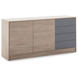 Vs Venta-stock - Sideboard Panama 4 Schubladen 2 Türen, Holz und Grau, 136 cm (b) 40 cm (t) 70 cm (h) - Holz