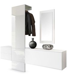 Garderobenset Flur Garderobe Diele Carlton Set 1 in Weiß - Hochglanz & Naturtöne - Paneel in Weiß Hochglanz - Paneel in Weiß Hochglanz - Vladon