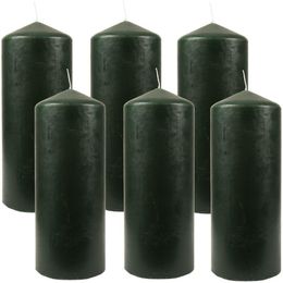 Hs Candle - Stumpenkerzen Wachskerzen Ø6cm x 17cm ( 6er Pack ) Dunkelgrün - Lange Brenndauer, Hergestellt in eu, Kerzen Blockkerzen - Wachs Stumpen