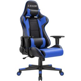 Gamer Sessel, Gaming Bürostuhl mit hoher Rückenlehne, Blau - Devoko