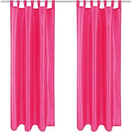 Blickdichte Gardine Alessia 2er Pack in Pink mit Schlaufen Gr. 140x145cm ( BxL ), in vielen Größen und Farben - Pink