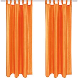 Blickdichte Gardine Alessia 2er Pack in Orange mit Schlaufen Gr. 140x145cm ( BxL ), in vielen Größen und Farben - Orange