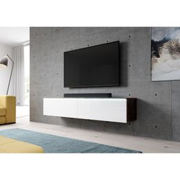 Furnix - TV-Kommode Bargo B140 x H34 x T32 cm, TV-Schrank ohne LED-Beleuchtung weiss old wood