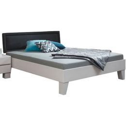 Massivholz Bettrahmen Premium Barcelona Wildeiche grau mit Polsterkopfteil 200x210 cm - Bed Box