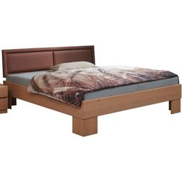 Massivholz Bettrahmen Premium Madrid Wildeiche grau mit Polsterkopfteil 180x220 cm - Bed Box