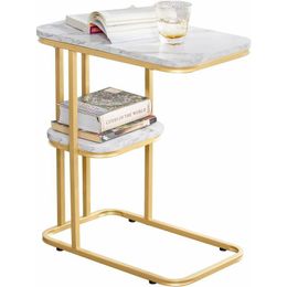 sobuy - FBT110-G Beistelltisch mit 2 Ablagen Sofatisch Kaffeetisch Laptoptisch Betttisch Pflegetisch mit goldenem Metallgestell bht ca.: 50x58x30cm