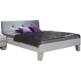 Massivholz Bettrahmen Premium Lissabon Wildeiche grau mit Polsterkopfteil 200x220 cm - Bed Box