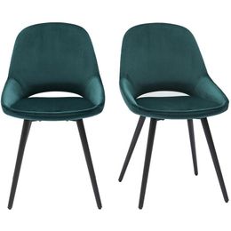 Miliboo Stühle aus petrolblauem Samt und schwarzem Metall (2er-Set) bodega - Blaues Öl