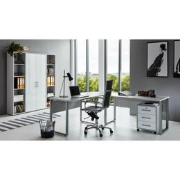 Bmg Möbel Büromöbel-Set, Office Edition Set 3, grau/ weiß hochglanz - Grau