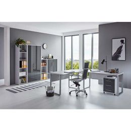 Bmg Möbel Büromöbel-Set, Office Edition Set 4, grau/ anthrazit hochglanz - Grau