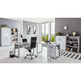 Bmg Möbel Büromöbel-Set, Office Edition Set 1, grau/ weiß hochglanz - Grau