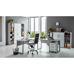 Bmg Möbel Büromöbel-Set, Office Edition Set 5, grau/ weiß hochglanz - Grau