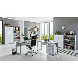 Bmg Möbel Homeoffice Büromöbel Komplettset Office Edition Set 7 in lichtgrau / weiß matt Made in Germany - Grau