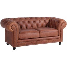 58 aufm Kessel Sofa 2-Sitzer Kathe Bezug Echtleder (Antikoptik) Buche nussbaum dunkel / cognac 22518