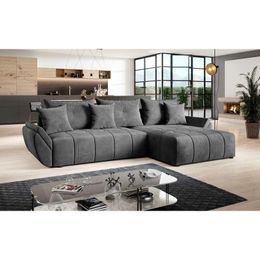 Ecksofa calvani Schlaffunktion Bettkasten Kissen Couch Sofa L-Form en 24 - Grau - Furnix
