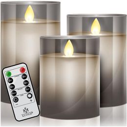 Kesser® LED Kerzen 3er Set Flammenlose Kerze mit Fernbedienung Timerfunktion Timer Dimmer Echtwachskerze 10cm 12.5cm 15cm Hoch Realistisch Flackernd