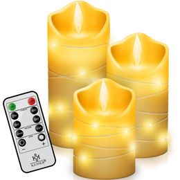 Kesser Led Kerzen Set Flammenlose Kerze mit Fernbedienung Timerfunktion Timer Dimmer Echtwachskerze Realistisch Flackernde Led-Flammen Echtwachs Weiß /