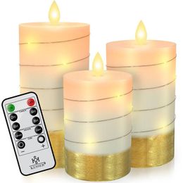 Kesser Led Kerzen Set Flammenlose Kerze mit Fernbedienung Timerfunktion Timer Dimmer Echtwachskerze Realistisch Flackernde Led-Flammen Echtwachs Weiß /