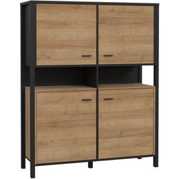 Newfurn - Highboard Schwarz und Riviere Eiche Schwarz und Riviere Eiche Kommode Modern - 121,3x152,3x40,2 cm (BxHxT) - Sideboard Regal Anrichte