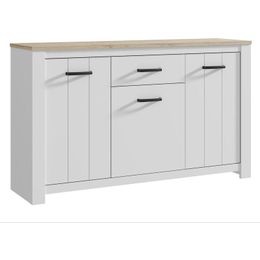 Kommode Weiß Matt und Bianco Eiche Weiß Matt und Bianco Eiche Sideboard Modern - 161,4x95,7x42,2 cm (BxHxT) - Highboard Anrichte - [Akil.two]