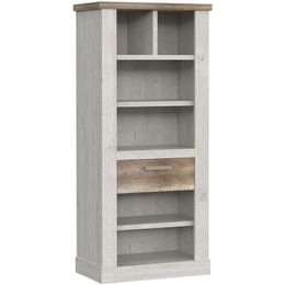 Regal Pinie Weiß Pinie Weiß Bücherregal Modern - 71,4x160,4x41,3 cm (BxHxT) - Standregal Schrank - [Bina.one] Wohnzimmer Wohnstube - Pinie Weiß