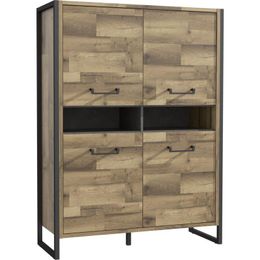 Highboard Stabeiche und Betonoptik Stabeiche und Betonoptik Kommode Modern - 109,1x151,5x41,5 cm (BxHxT) - Sideboard Regal Anrichte - [Carmen.eight]