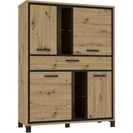 Highboard Artisan Eiche und schwarze Eiche Artisan Eiche und schwarze Eiche Kommode Modern - 120,4x161x41,5 cm (BxHxT) - Sideboard Regal Anrichte