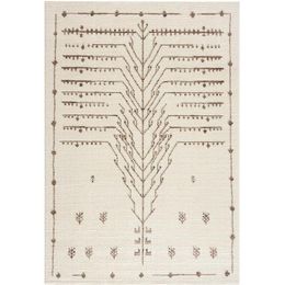 Teppich Wohnzimmer Cream Hochflor - Afrika Muster Ethno Boho Style Creme, 160 x 230 cm