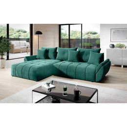 Furnix - Ecksofa calvani Schlaffunktion Bettkasten Kissen Couch Sofa L-Form mh 37 - Grün