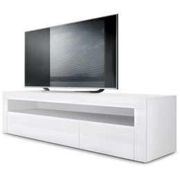 Vladon TV Lowboard Board Schrank Tisch Möbel Valencia Weiß - Hochglanz & Naturtöne - Weiß Hochglanz / Weiß Hochglanz - Weiß Hochglanz / Weiß Hochglanz