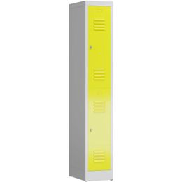 Steelboxx - Spind Kleiderspind 1 Abteil 2 Fächer, 1800 x 300 x 500 mm, lichtgrau/zinkgelb - gelb