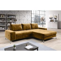 FURNIX Sofa BOEVIO Eckcouch L-Form Couch Schlafsofa mit Schlaffunktion KR 01 Gold Braun