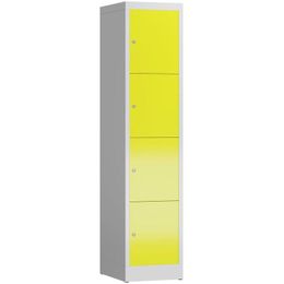 Steelboxx Schließfachschrank Fächerschrank 4 Fächer 1800 x 400 x 500 mm lichtgrau/zinkgelb - gelb