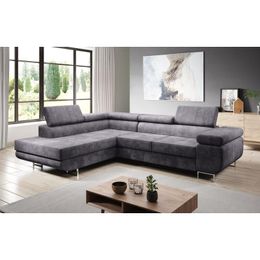 Zante Eckcouch L-Form Sofa Schlafsofa Couch Schlaffunktion KR22 Grau - Furnix