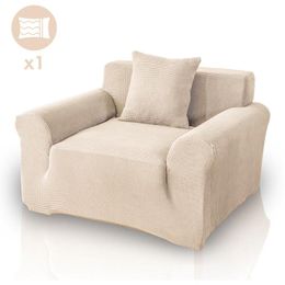 VINGO Sofabezug Sofahussen Stretch Elastischer Sofahusse Sofa Abdeckung Couchbezug Schonbezüge Antirutsch Möbelschutz Überwürfe Universal 1 Sitzer Beige