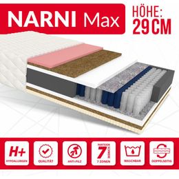 Matratze 100x200 Taschenfederkern narni max 7 Zonen H4 29 cm Kokos Visco Latex Polyurethanschaum jersey