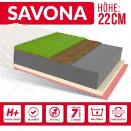 Matratze savona 7 Zonen120x200 H3/H4 22 cm Kokos Latex Visco profilierter hr Schaum jersey