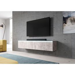 TV-Kommode Lowboard Bargo 140 cm Schrank ohne LED-Beleuchtung Beton/Beton - Furnix