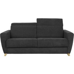 Miliboo Schlafsofa Matratze verstellbare Kopfstücke anthrazitgrauer Samt 140x190 cm goya - Schiefergrau