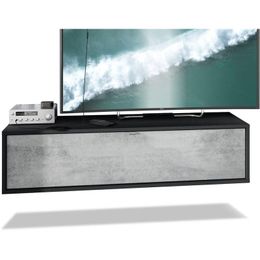 Lowboard tv Board Hängeschrank Lana 120 in Schwarz matt - Hochglanz & Naturdekor - Fronten in Beton Oxid Optik - Fronten in Beton Oxid Optik - Vladon