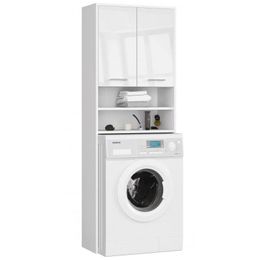 3xEliving Waschmaschinenschrank koralia mit 2 Türen, für Waschmaschine oder Trockner, Hochschrank Badregal Badschrank in weiß/weiß Hochglanz - weiß &