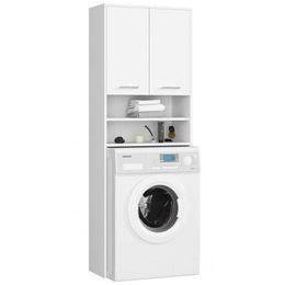 3xEliving Waschmaschinenschrank koralia mit 2 Türen, für Waschmaschine oder Trockner, Hochschrank Badregal Badschrank in weiß - weiß