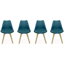 Skandinavischer Stuhl mit Holzbeinen (Satz von 4) - Entenblau - Sweeek