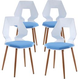 2er 4er Set Design Stühle Esszimmerstühle Küchenstühle Wohnzimmerstuhl Bürostuhl Kunststoff , 4 St., Weiß / Hellblau