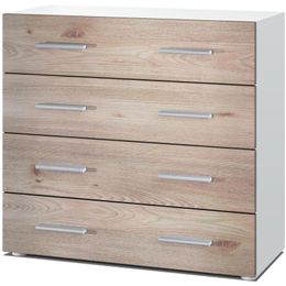 Kommode Schrank Anrichte Sideboard Pavos in Weiß - Hochglanz & Naturtöne - Eiche Nordic - Eiche Nordic - Vladon